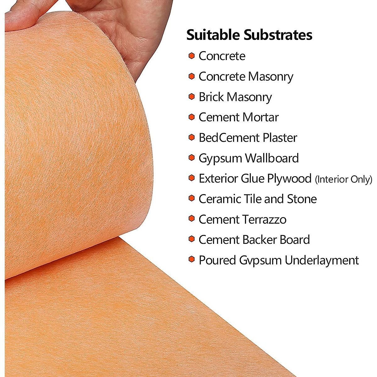 YZprism Waterproof Membrane 430 Sq Ft 20 mils Thick 3.3 x 131' Tile Underlayment Shower Membrane PE Fabric 0.5 mm for Shower Walls, Bathroom Floors, Sauna Room, Roof Large Area Waterproofing Orange