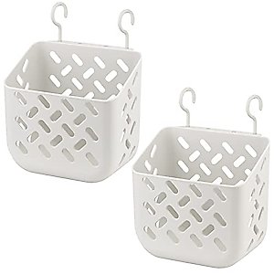 Lunmore Plastic Hanging Shower Caddy Basket, Bathroom Organizing Basket with Hook, Bedside Organizer for Bathroom, Kitchen, Dorm Room (2 Pcs, White-Gray)