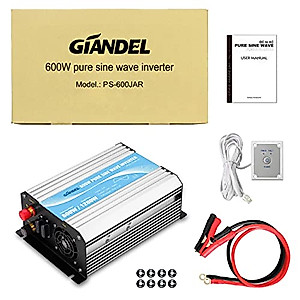 GIANDEL Power Inverter Pure Sine Wave 600Watt 12V DC to 120V AC with Remote Control Dual AC Outlets ETL Listed UL458 Standard for Small Solar System Outdoor Emergency