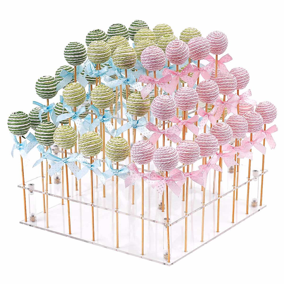 Acrylic Cake Pop Display Stand, ANMEISH 2023 Upgraded 56 Hole Clear 3 Tier Square Lollipop Holder, Ideal for Weddings Baby Showers Birthday Party Anniversaries Holiday Candy Decorative