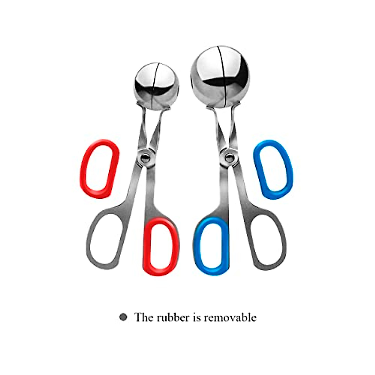 SANDEU Meatball Maker tongs 2 PCS None-Stick Meatball Maker with Detachable Anti-Slip Handles, Stainless Steel Meat Baller Scoops, Red & Blue Rubber Handles for Kitchen
