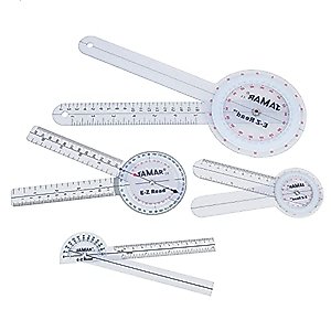 Jamar EZ Read 12.5" (32cm) Goniometer, Easy to Read Manual Range of Motion Measure Tool, Accurate Angle Measuring Device, Transparent Protractor Instrument, Inch & Centimeter Linear Measurement