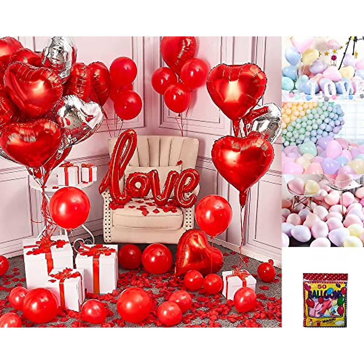 Valentines Day Balloons,101 PCS Heart Balloons for Valentines Day Decorations,Valentine Decorations,Heart Balloons Love Balloons Aluminum Foil Balloons for Birthday Party Wedding (101 PCS)
