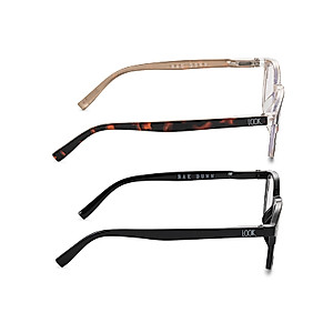 Rae Dunn "ELIZA Blue Light Blocking Reading Glasses - 2 Pack w/LOOK CLOSELY Signature Font Hard Case (Glossy Standard Tortoise/Glossy Jet Black, +0.0)