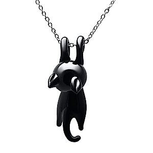 Niche-Finds Black Cat Hand Blown Glass Black Kitty Necklace and Pendant Handmade Glass Pendant