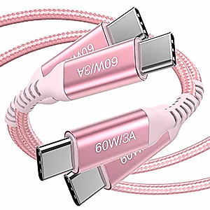 60W USB C to USB C Cable 10 ft Pink, 2-Pack, Awnuwuy Long Type-C Fast Charging Charger Cord Compatible with Samsung Galaxy S22 Ultra S22+ S21 S20 Note 20 20+ 10, Google Pixel 6 5 4 XL, MacBook Pro/Air