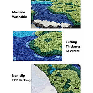 Taikoory Earth Rug World Map Rug - Moss Rug Science Rug Circle Rug for Classroom Kids Rug, Cute Bath Mat Machine Washable Area Rugs for Bedroom Aesthetic Bathroom Small Round Rug (32" x 32")