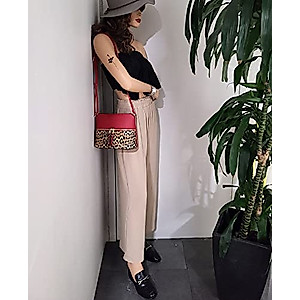 Womens Leopard Print Vegan Leather Dome Crossbody Purse Shoulder Bag (Leopard1 - Black/Leo)