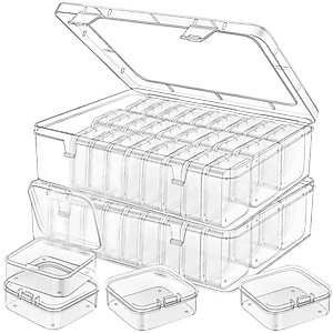 LZLMQSSA Bead Organizer Box, 60Pcs Small Clear Plastic Storage Containers, 2 Large Craft Organizer Box, Mini Parts Storage Solution for Beading Jewelry Making Diamond Arts Screws Seeds