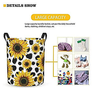 KiuLoam Sunflowers On Cow Print 19.6 Inches Large Storage Basket Collapsible Organizer Bin Laundry Hamper for Nursery Clothes Toys