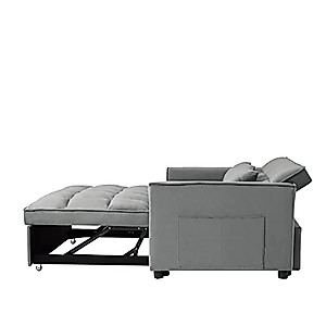 Verfur 3 in 1 Pull Bed Sleeper, Modern Upholstered Loveseat Lounge Sofa & Couches w/Reclining Backrest, Convertible Futon Love Seat Sofabed, Grey 55.2"