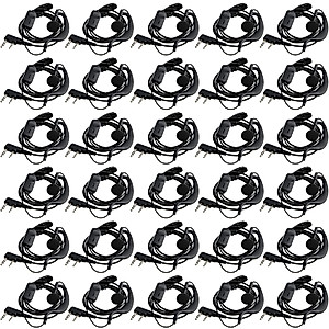 Kathfly 30 Pack Walkie Talkie Earpiece with Mic G Shape 2 Pin Headset Earpiece Two Way Radio Earpiece with Microphone Compatible with Baofeng UV-5R BF-888S Retevis H-777 RT21 RT22 PUXING HYT
