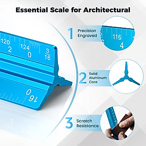 Architectural Scale Ruler, 12" Aluminum Architect Scale, Triangular Scale, Scale Ruler for Blueprint, Triangle Ruler, Drafting Ruler, Architect Ruler, Metal Scale Ruler, Architecture Ruler