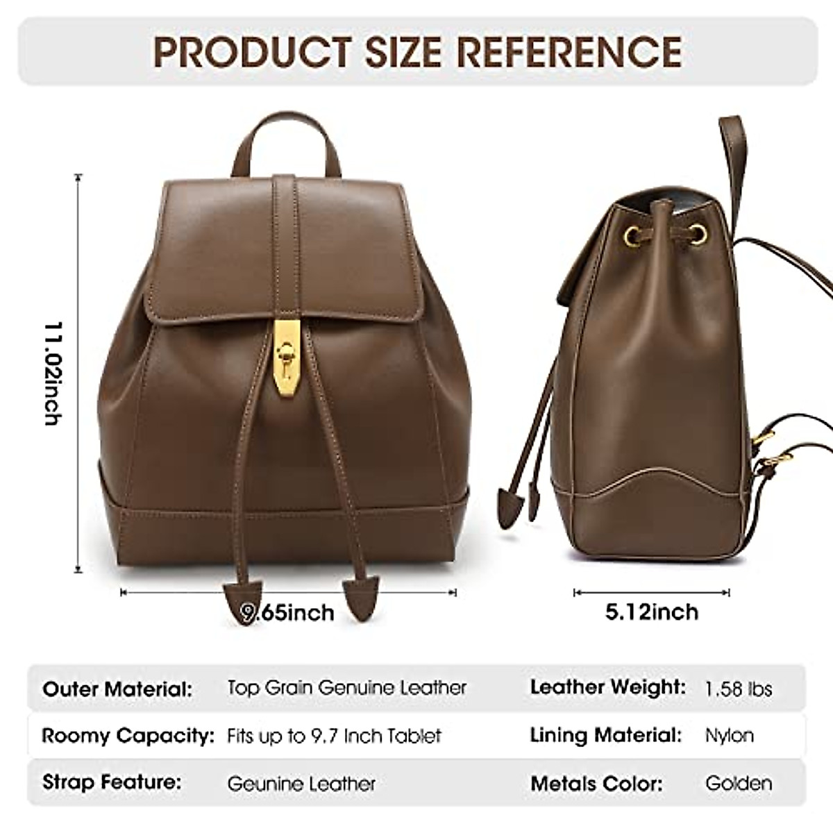 Kattee Genuine Leather Backpack Purse for Women Fashion Rucksack Ladies School Shoulder Bag Medium Size Adjustable Straps