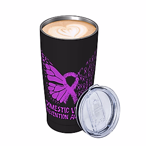 Domestic Violence Prevention Awareness Coffee Cup,With Lid Spill Proof And Straw Thermos Cup Stainless Steel Water Bottle Reusable Auto Mug Travel Mug-20oz