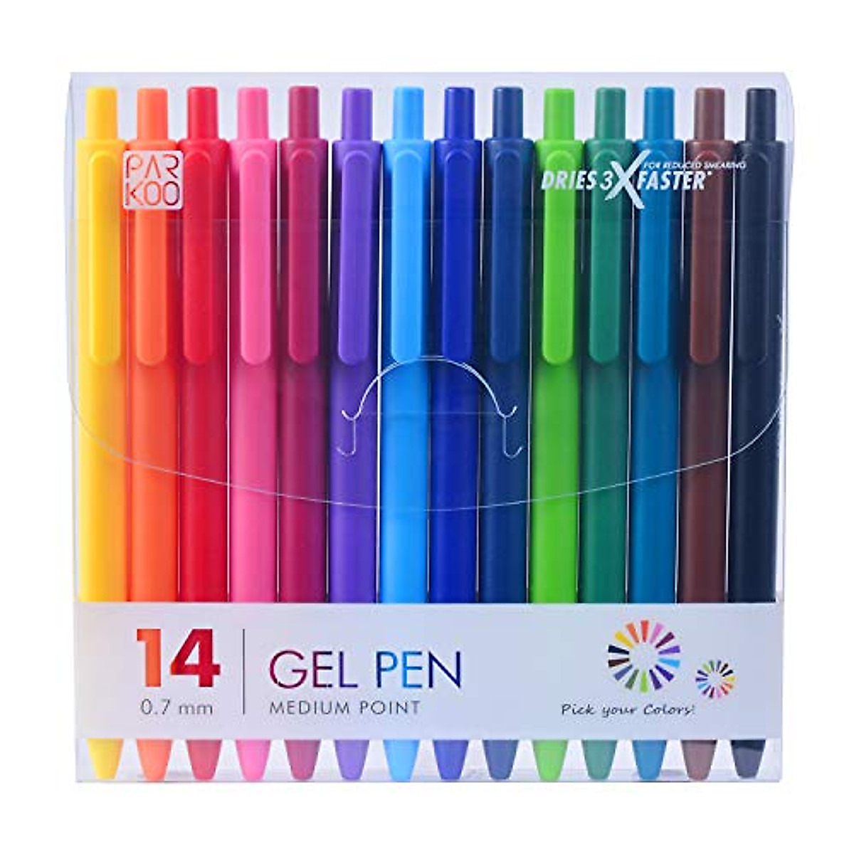 ParKoo Retractable Gel Ink Pens: 14 Assorted Colors 0.7mm Fine Point Tip Pen, Quick Dry Ink Smooth Writing Pens for Journaling Drawing Note Taking Sketching No Bleed & Smear
