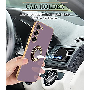 Dinick Compatible for Samsung Galaxy S23 Case with Ring Holder Kickstand [with Magnetic] Soft TPU Shockproof Electroplated Protective Phone Case for Galaxy S23 5G Purple