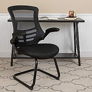 Flash Furniture Black Mesh Sled Base Side Reception Adjustable Height Chair with Flip-Up Arms