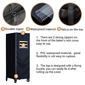 Bakery Rack Cover with Zipper, 20tier Sheet Pan Rack/Bun Pan Rack Cover with Vents, Bread Rack Cover ，23"X28"X64" High Density Waterproof and Dustproof Bread Rack