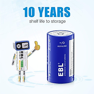 EBL D Batteries, 12 Pack D Battery Long Lasting Alkaline D Cell Batteries - Perfect for Daily Use and Business