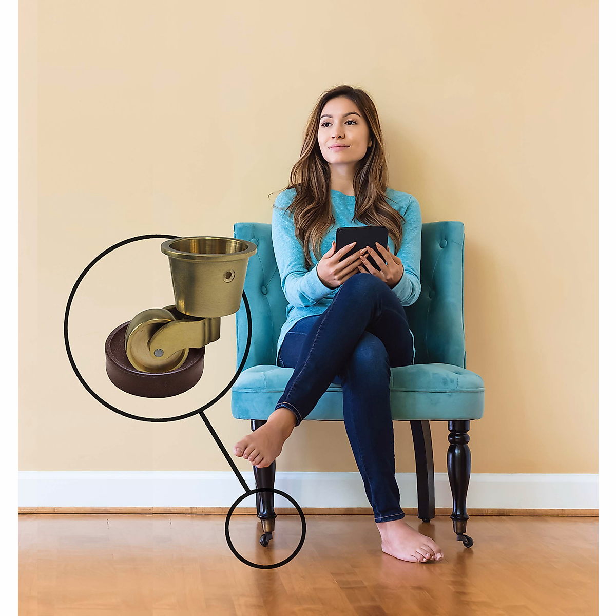 Slipstick CB605 Small Furniture Wheel Caster Cups/Floor Protectors with Non Skid Rubber Grip (Set of 4 Gripper Cups) 2 Inch Round - Chocolate Brown