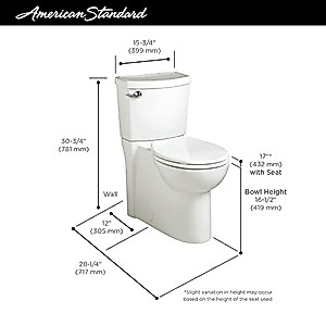 American Standard 2988101.020 Cadet 3 FloWise 2-Piece 1.28 GPF Single Flush Right Height Round Front Toilet with Concealed Trapway, White