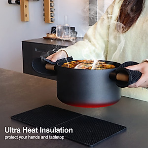 Silicone Trivets for Hot Dishes - 4 Heat Resistant Mats for Countertops, Multipurpose Non-Slip Hot Pads for Kitchen Potholders, Jar Opener, Spoon Holde, Food Grade Silicone（Black）