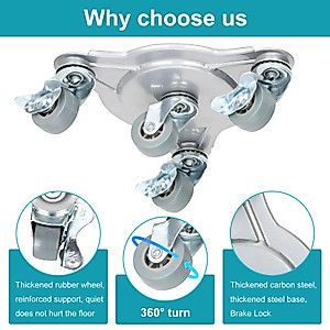 4 Pack Furniture Movers, Mover Dolly with 4 Wheels, 360° Rotation Wheels Furniture Dolly, Steel Tripod Structure, 3 Wheels Have Brakes for Better Control of Movement, 2800 Lbs Load Capacity