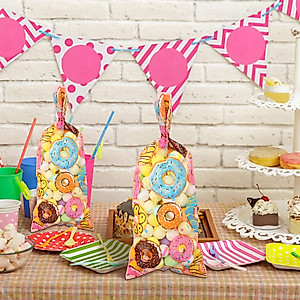 PerKoop 100 Pieces Donut Candy cellophane Bags Sweet Doughnut Treat favor Goodie Bags with 150 Pieces Twist Ties for Donut Birthday Party Supplies, 5 x 11 Inches