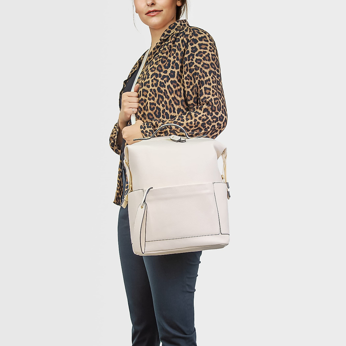 Minsong Diaper Bag Backpack, Waterproof Leather Diaper Bags With Changing Station for Baby, Fashion Nappy Travel Backpack for Mom Dad