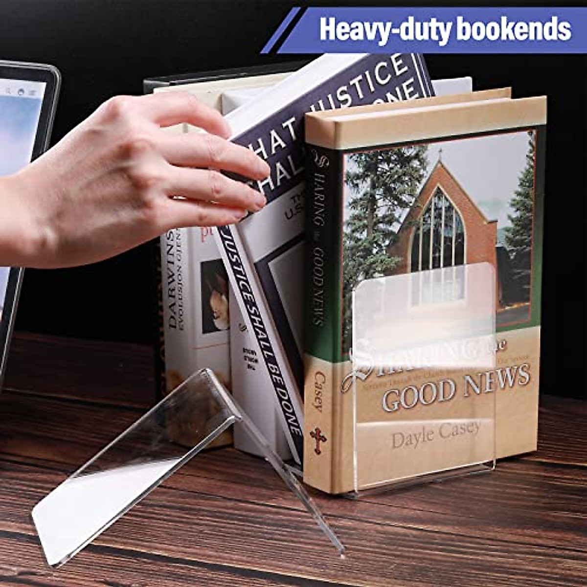 16 Pcs Book Ends Clear Acrylic Bookends for Shelves Heavy Duty Book End L Shaped Dividers Book Stopper for School Library Home Movies CDs File