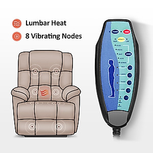 MCombo Power Lift Recliner Chair Sofa with Massage and Heat, Adjustable Headrest, 3 Positions, USB Ports, for Elderly People, 7533 (Fabric, Grey)