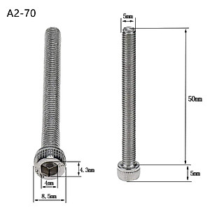 Sscon 50PCS M5 x 50mm Stainless Steel A2-70 Hexagon Socket Head Cap Screws