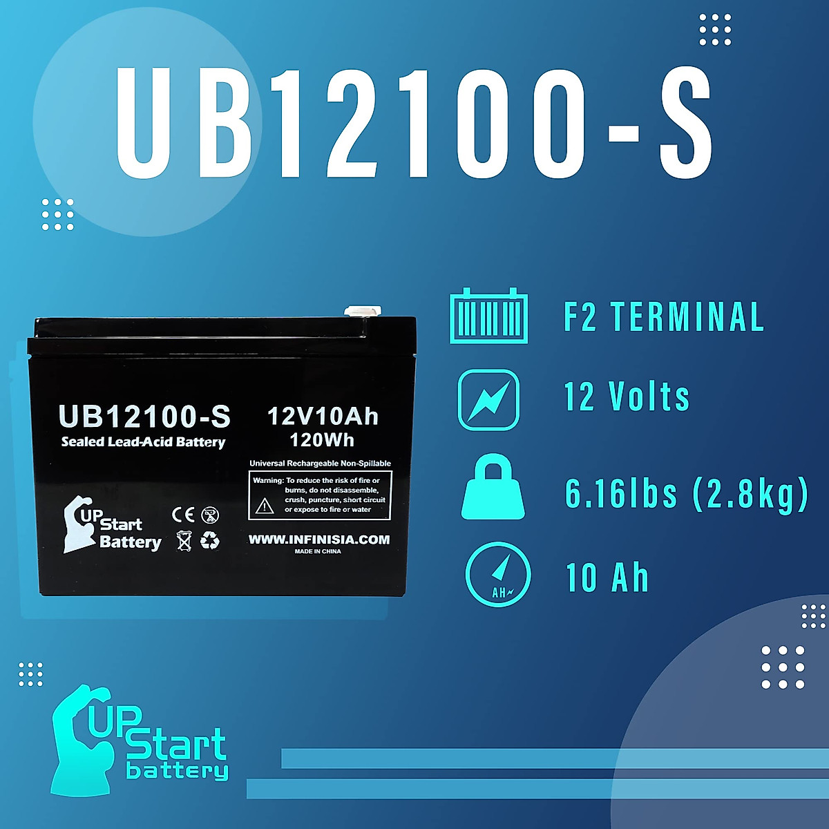3 Pack Replacement for Schwinn S750 36 Volt Battery - Replacement UB12100-S Universal Sealed Lead Acid Battery (12V, 10Ah, 10000mAh, F2 Terminal, AGM, SLA)