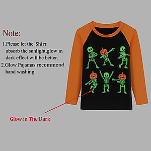 Boys Girls Halloween Shirt Glow-in-The Dark Dancing Skeletons Dance Challenge Kids Halloween Outfit Long Sleeve Pumpkin T-Shirts Size 8 Years