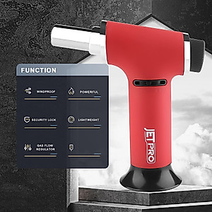 JETPRO Butane Torch Lighter One-hand Operation Kitchen Cooking Torch with Adjustable Flame for BBQ, Baking, Cream (Butane Gas Not Included) (red)
