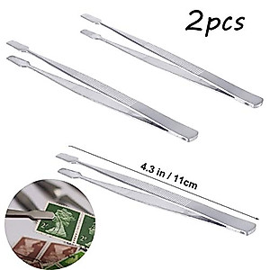 ULTECHNOVO Craft Tweezers Stamp Tweezers Wide Head Duck Beak Clip Stainless Steel Straight Head Tweezers Paste False Eyebrow Clip Paste False Eyelash Clip Philately Tools Stamp Collecting Supplies