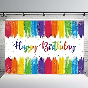 MEHOFOND 7x5ft Paint Rainbow Happy Birthday Backdrop Art Party Colorful Confetti Graffiti Wall Gold Glitter Splatter Decoration Photography Background Banner for Kids Photo Booth Props