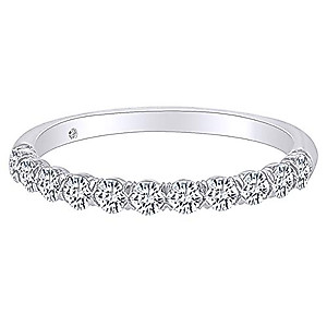 AFFY 0.54 Round Shape White Natural Diamond Wedding Engagement Band Ring 18k Solid White Gold Ring Size-10