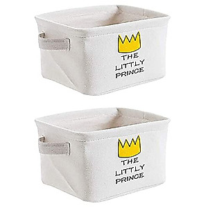 UJLN Mini Storage Bags Desktop Storage Bags Cotton Linen Storage Basket Foldable Storage Bins Family Organizer Box Decorative Bag 2Pcs (Crown)