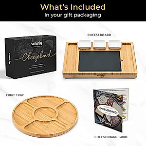 SMIRLY Bamboo Cheese Board and Knife Set: Extra Large Charcuterie Board Set & Accessories, Unique House Warming Gifts, New Home, Anniversary Wedding Gifts for Couple, Bridal Shower Gift for Women
