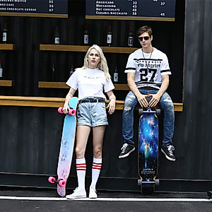 Junli 41 Inch Freeride Skateboard Longboard - Complete Skateboard Cruiser for Cruising, Carving, Free-Style and Downhill Starlit Night