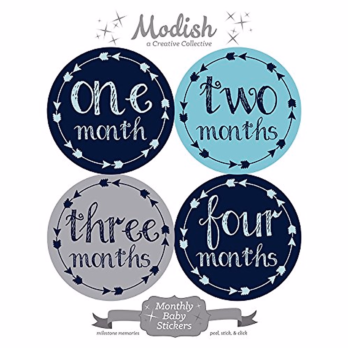 12 Monthly Baby Stickers, Baby Boy, Baby Belly Stickers, Baby Month Stickers, First Year Stickers Months 1-12, Arrows, Tribal, Navy, Blue, Teal, Aqua, Gray, Grey, Boy