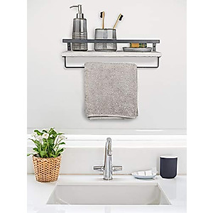 Peter's Goods Rustic Floating Wall Shelves with Rails - Decorative Storage for Bedroom, Bathroom, and Kitchen - Elegant, Modern Shelving - Rustic White Pine Wood, Charcoal Metal Frame - Set of 2