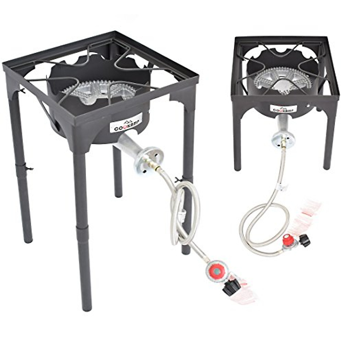 COOKAMP High Pressure Propane Burner Banjo Single Wok Burner with Adjustable Height. 0-20 PSI Adjustable Regulator and Steel Braided Hose SA1550