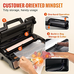 VEVOR Vacuum Sealer Machine, Food Sealer Machine，Dry and Moist Food Storage, Automatic and Manual Air Sealing System with Built-in Cutter, with Seal Bag， External Hose 90Kpa 130W Powerful Dual Pump