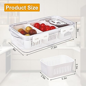 OZEPLASC Fruit Storage Containers for Fridge 3 Compartments Snack Box Container BPA-Free Divided Serving Tray with Lid Portable Veggie Fruit and Vegetable Containers for Fridge Party Travel Picnic