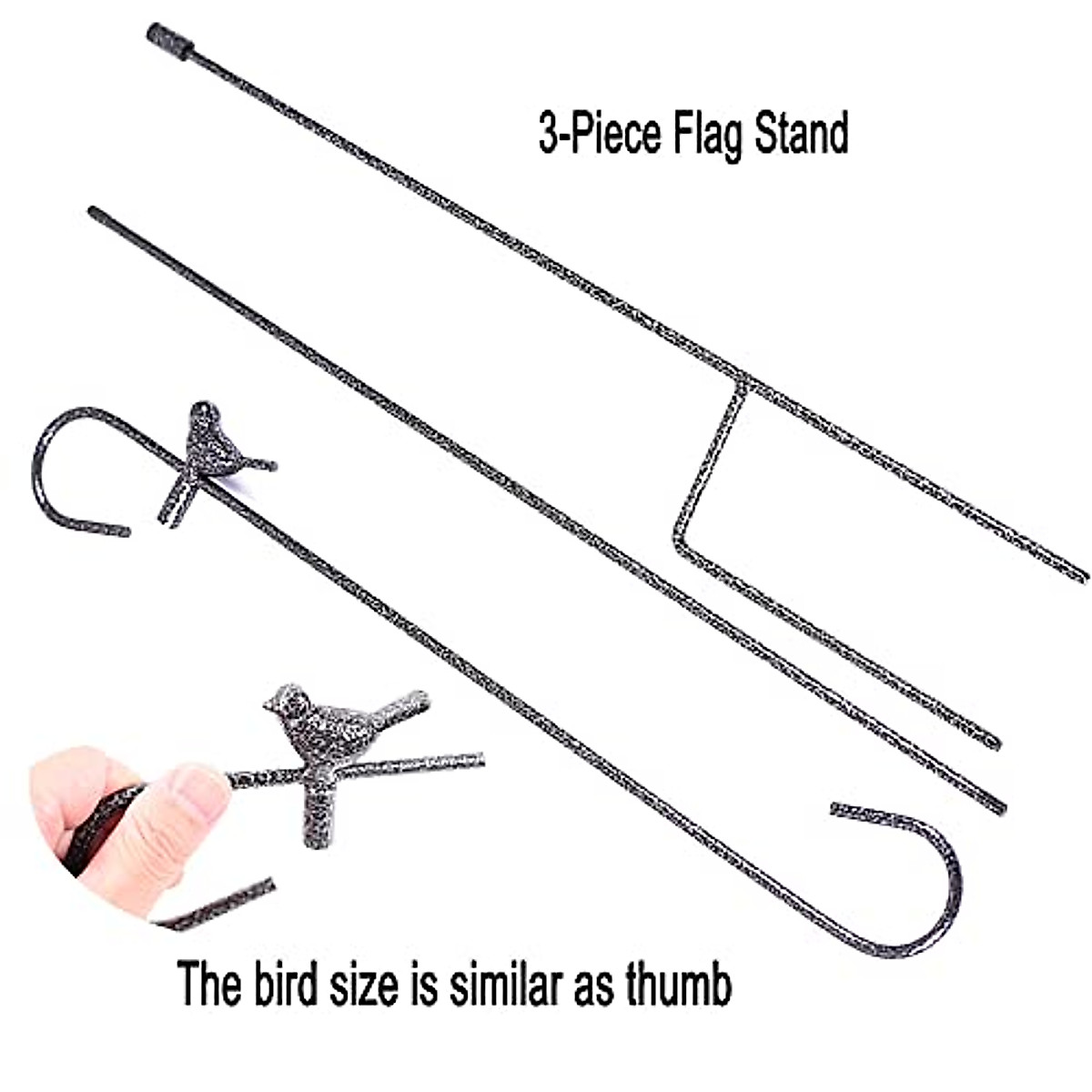 WEVONIGU Update Wrought Iron Yard Garden Flag Pole, Premium Garden Flag Pole Holder Metal Powder-Coated Weather-Proof Paint with one Tiger Clip and Two Spring Stoppers Without Flag (Black)