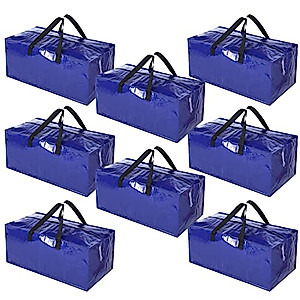 ATQTQ Extra Large Moving Bags Heavy Duty Storage Bags with Handles & Zippers, Dorm Moving Totes for Space Saving, College Packing Supplies for Clothes- Moving Box w/Backpack Straps(Dark Blue, 8 Pack)