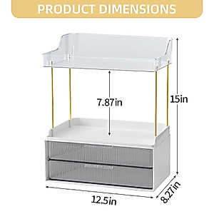 CISIREE Bathroom Countertop Organizer, 2 Tier 2 Drawer Large Skincare Organizers,Luxury Makeup Organizer Countertop,Exquisite Bathroom Vanity Organizer,Clear